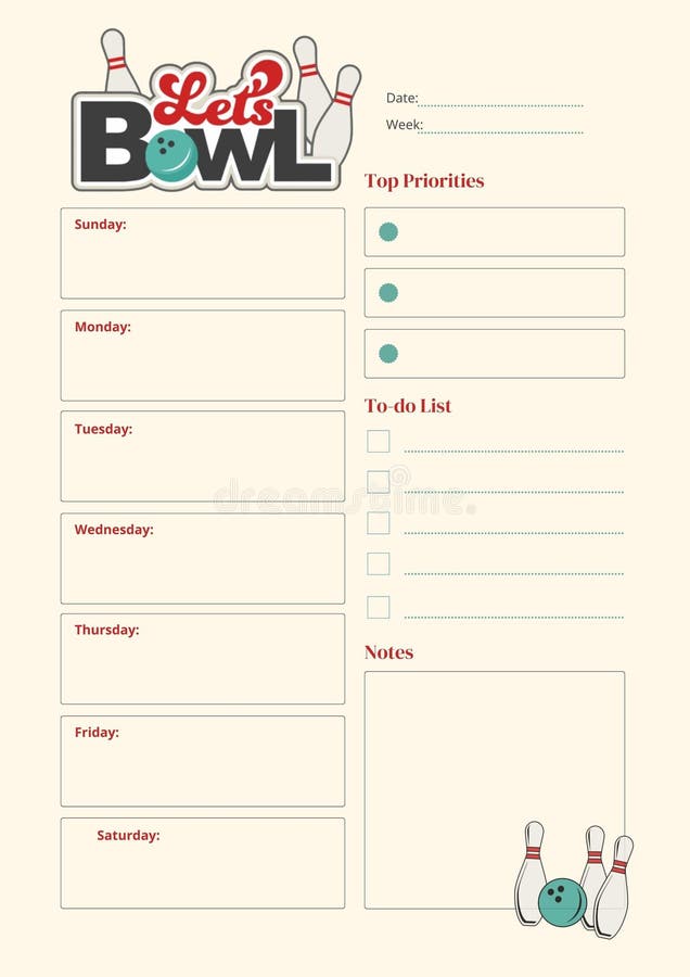 Bowling Planner Digital Planning Insert Sheet Printable Page Template ...
