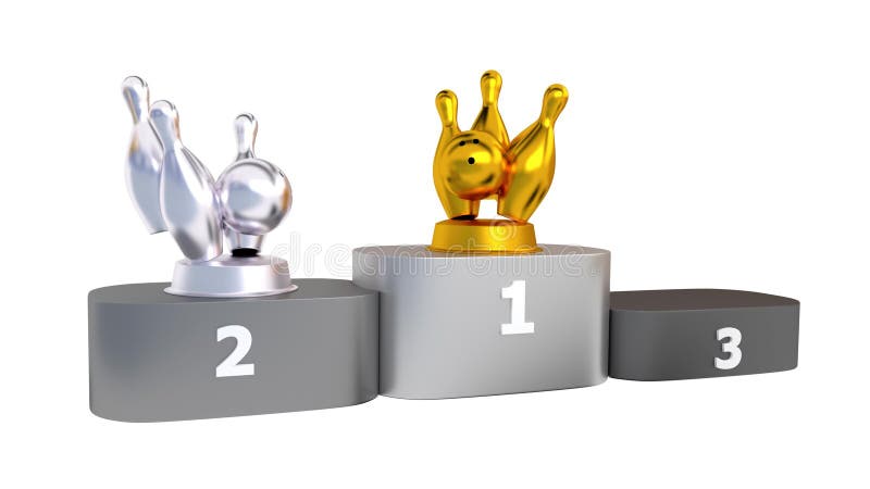 Bowling Podium with Gold Silver and Bronze Trophy Appearing Stock ...