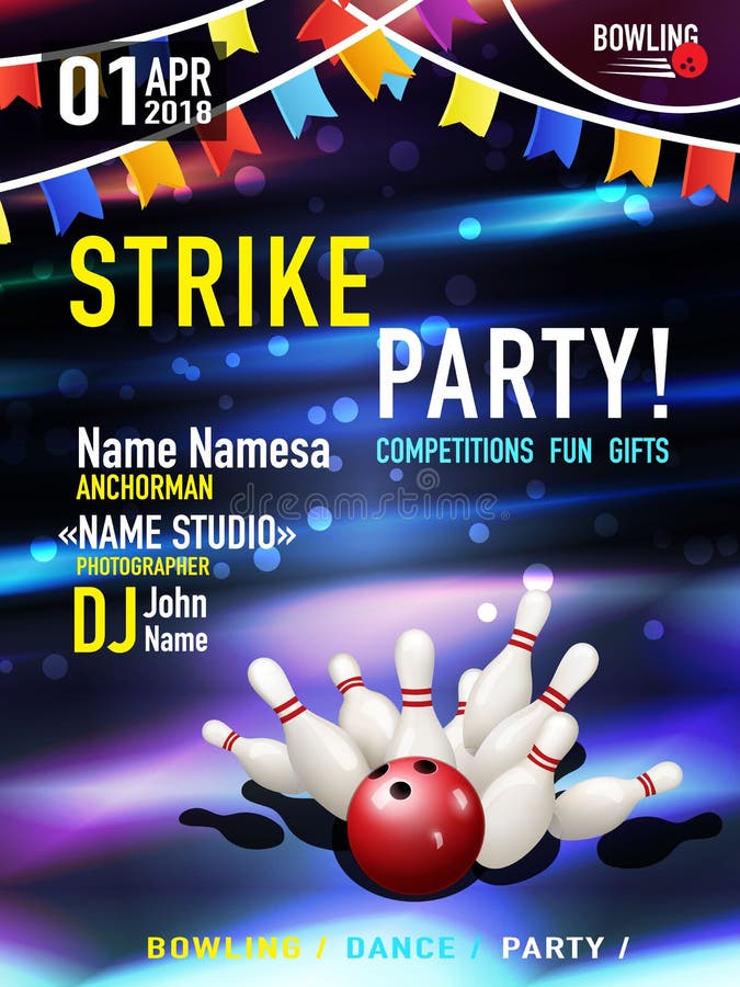 Bowling poster design stock vector. Illustration of realistic - 119200456