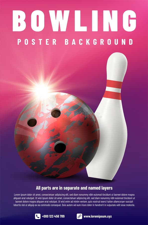 Bowling Poster Template with Skittle and Ball with Shiny Flash Stock ...