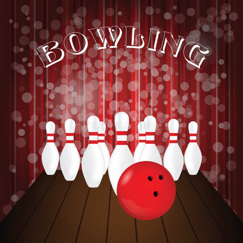 Bowling Poster with White Pin and Red Ball Illustration Stock Vector ...