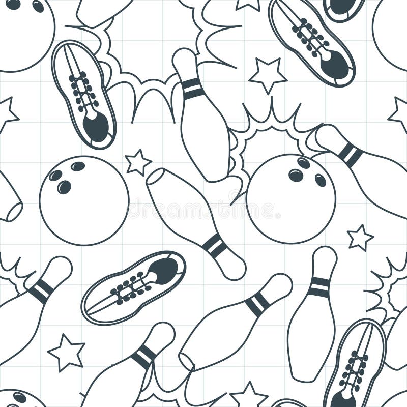Bowling Seamless Pattern. Hand Drawn Doodle Design Elements on Notebook ...