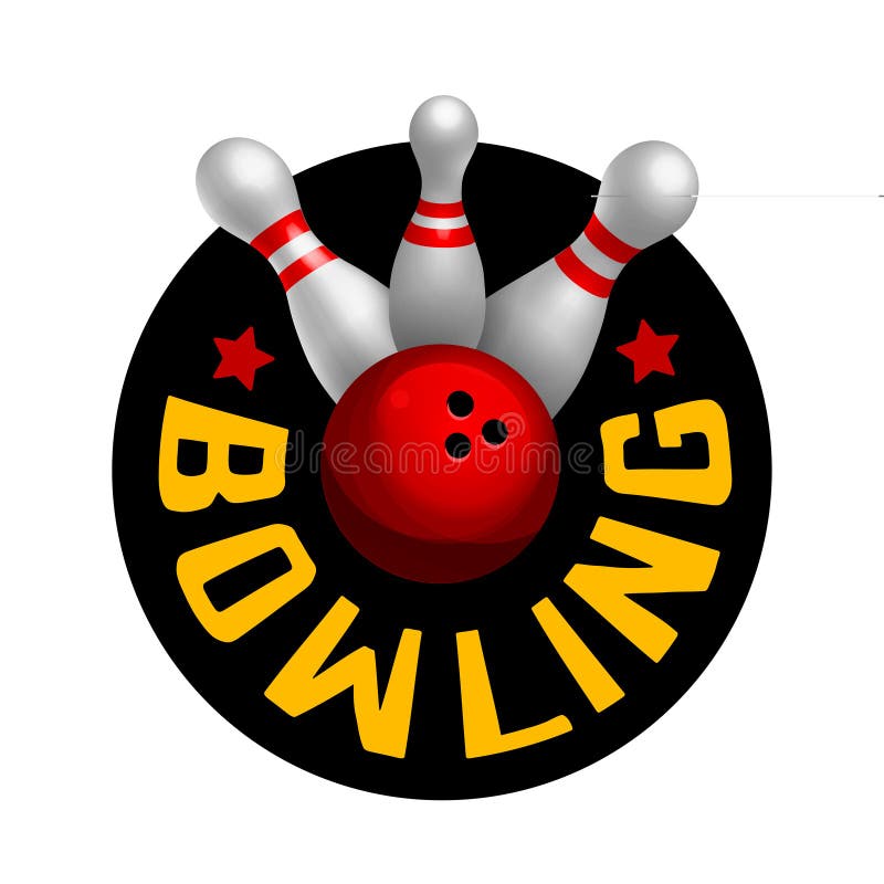 Bowling Sign with Ball and Pins in a Round Shape. Vector Illustration ...