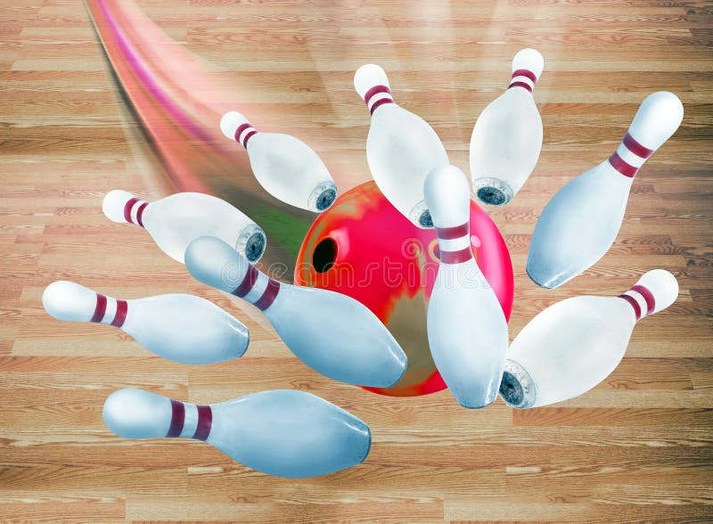 Bowling Ball And Falling Pins Stock Photo - Image of recreational, fall ...