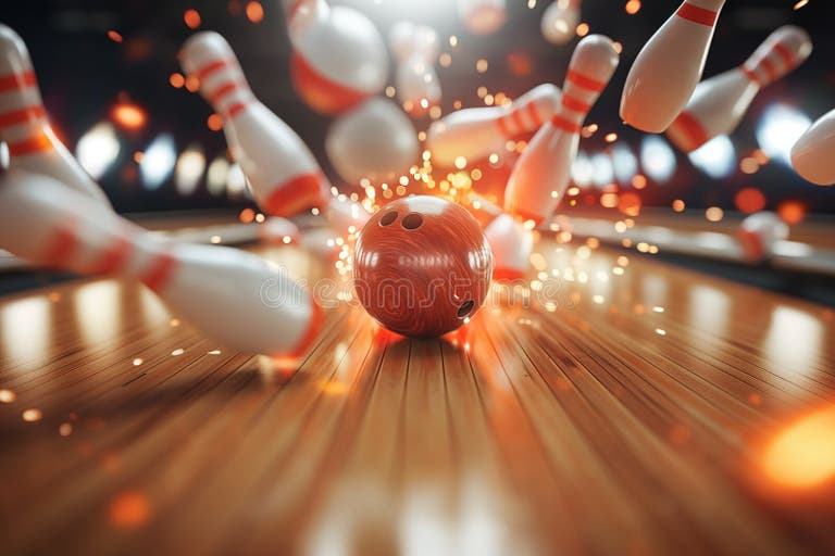 Bowling Strike Hit with Fire Explosion. Concept of Success Stock Photo ...