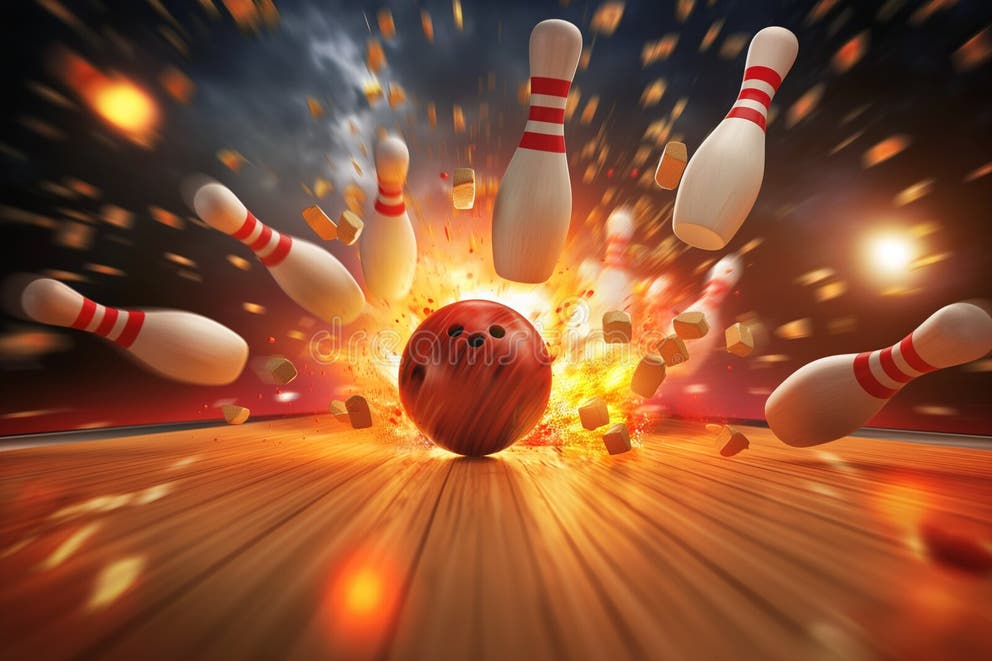 Bowling Strike Hit with Fire Explosion. Concept of Success Stock Image ...