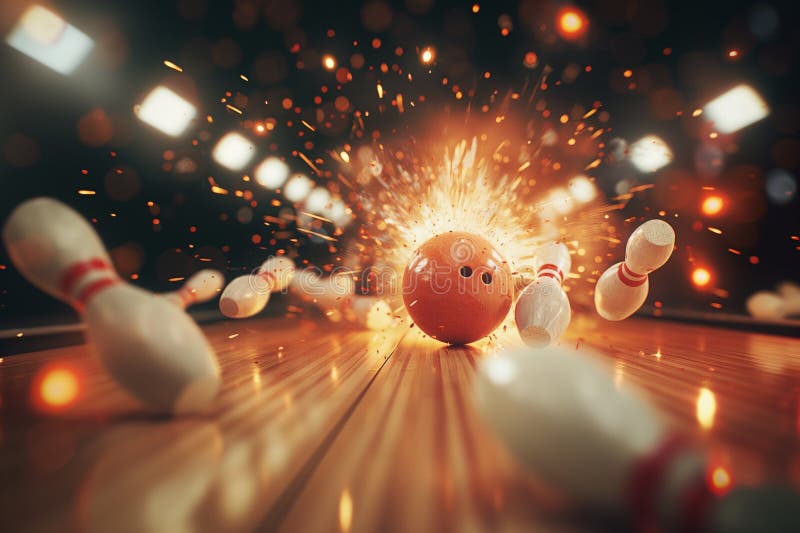 Bowling Strike Hit with Fire Explosion. Concept of Success Stock Image ...
