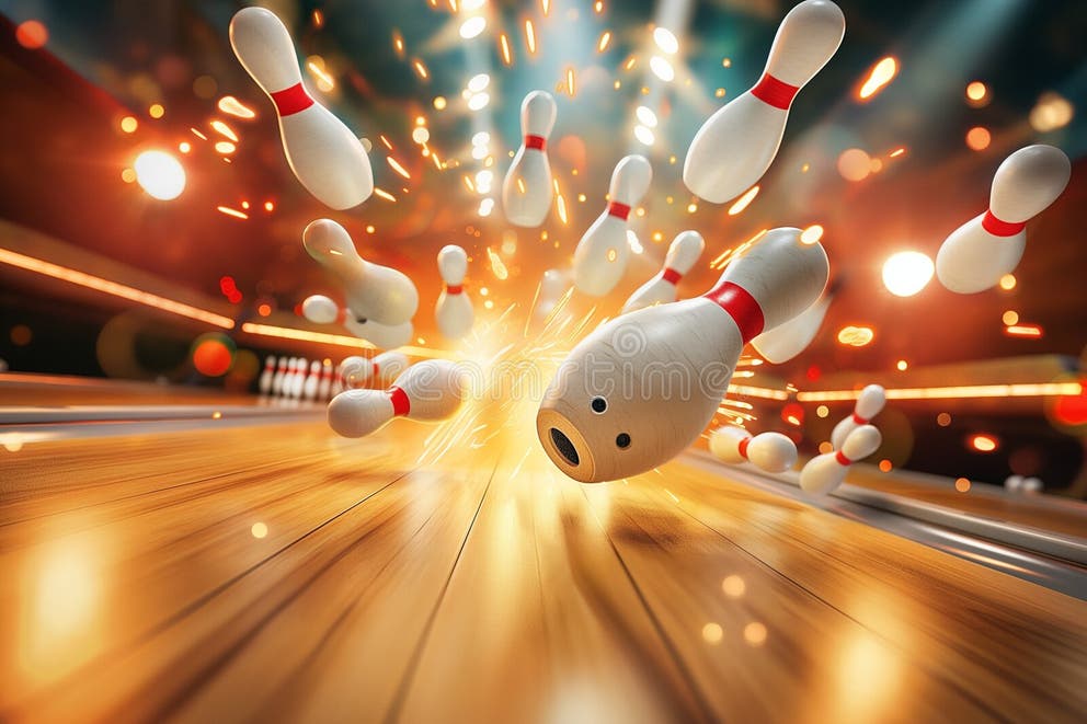 Bowling Strike Hit with Fire Explosion. Concept of Success Stock Photo ...