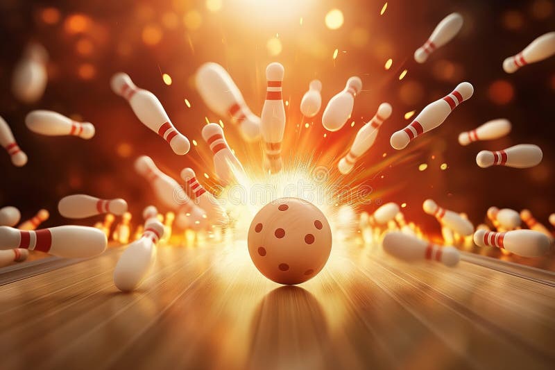 Bowling Strike Hit with Fire Explosion. Concept of Success Stock Image ...