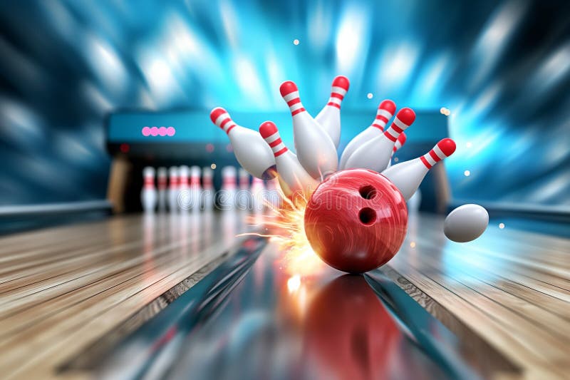 Bowling Strike Hit with Fire Explosion. Concept of Success Stock Photo ...