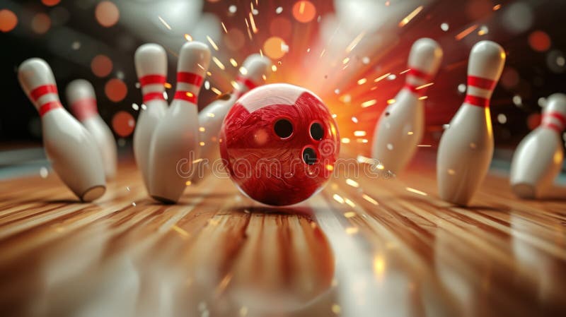 Bowling Strike Hit with Fire Explosion. Concept of Success and Win ...