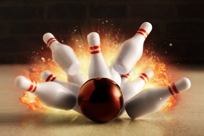 Bowling Strike Hit with Fire Explosion. Minimal Concept of Success and ...