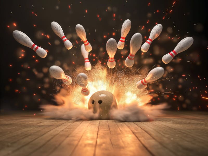 Bowling Strike Hit with Fire Explosion Stock Image - Image of success ...