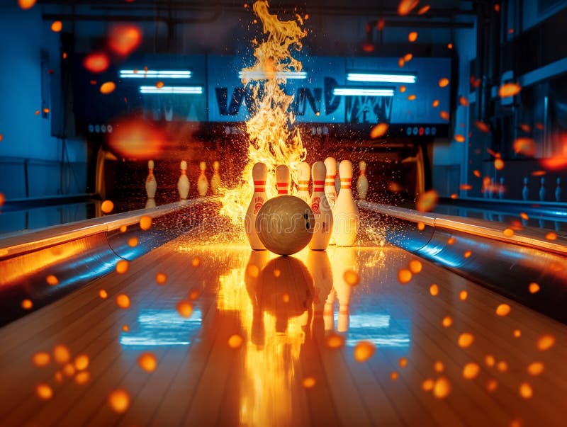 Bowling Strike Hit with Fire Explosion Stock Image - Image of indoor ...