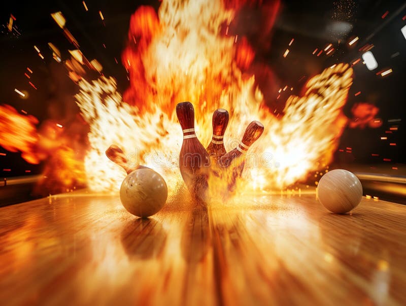 Bowling Strike Hit with Fire Explosion Stock Image - Image of ...