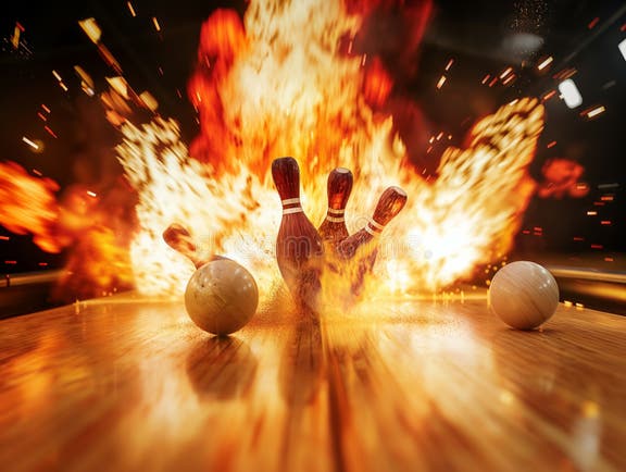 Bowling Strike Hit with Fire Explosion Stock Photo - Image of group ...
