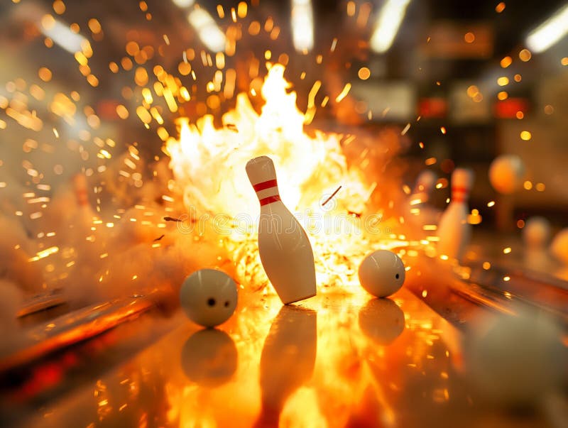 Bowling Strike Hit with Fire Explosion Stock Photo - Image of rapid ...