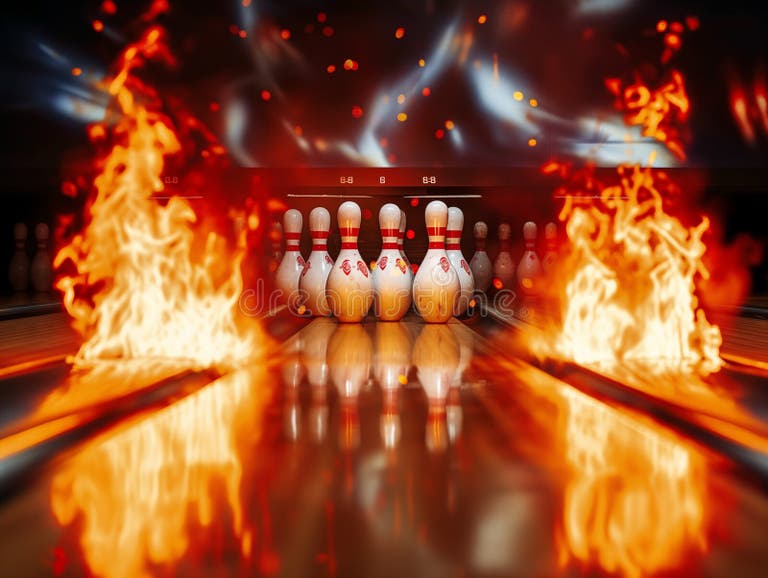 Bowling Strike Hit with Fire Explosion Stock Photo - Image of group ...