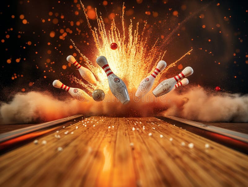 Bowling Strike Hit with Fire Explosion Stock Image - Image of goal ...