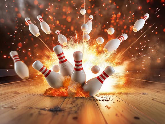 Bowling Strike Hit with Fire Explosion Stock Image - Image of goal ...