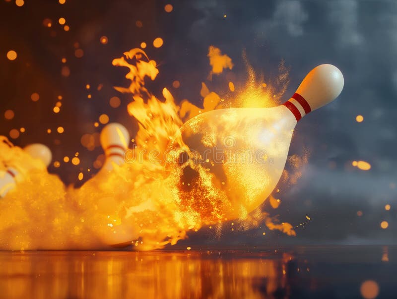 Bowling Strike Hit with Fire Explosion Stock Image - Image of ...