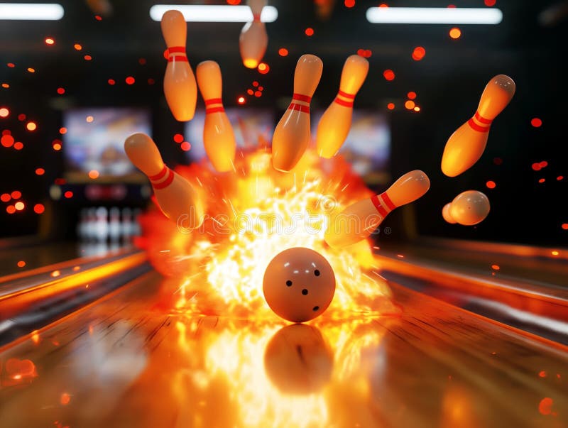 Bowling Strike Hit with Fire Explosion Stock Image - Image of ...