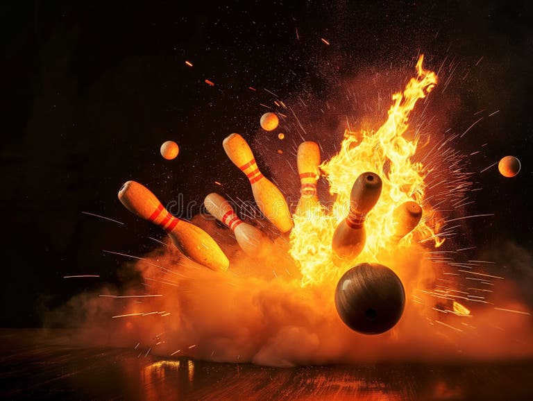Bowling Strike Hit with Fire Explosion Stock Image - Image of bowl ...
