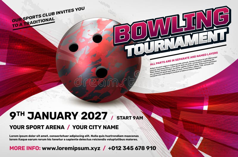 Bowling Tournament Poster Template with Ball and Dynamic Shapes Stock ...