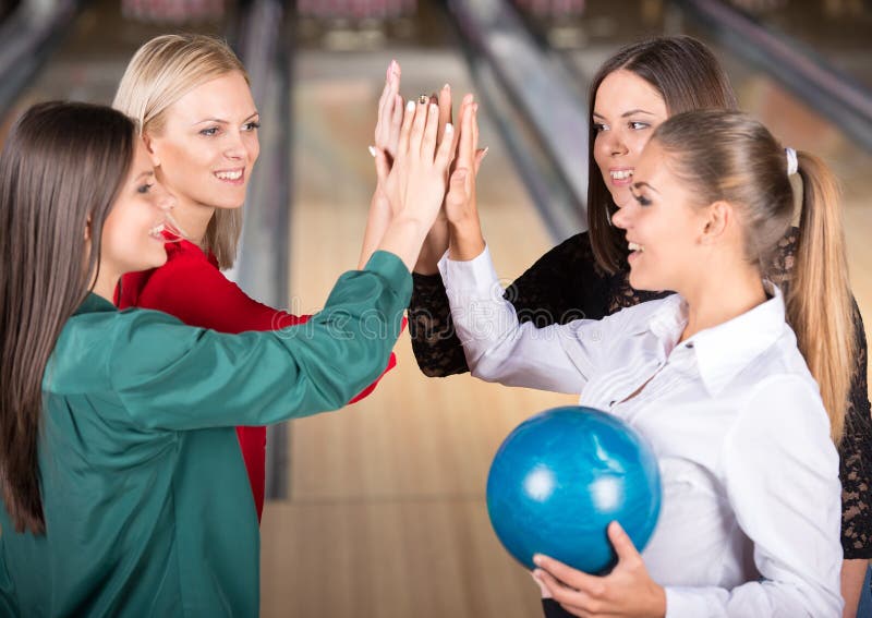 Friends at bowling alley stock image. Image of portrait - 39361793