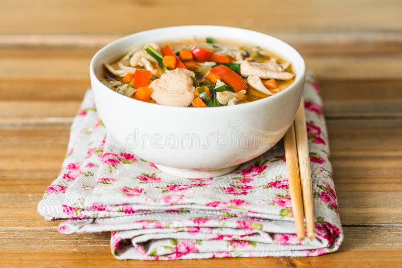 Asian Soup Placed on Wooden Table Still Life Stock Image - Image of ...