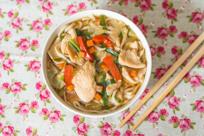 Asian Soup Placed on Wooden Table Still Life Stock Image - Image of ...