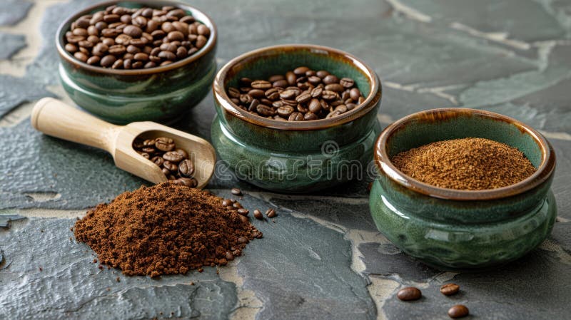 The Bowls of Coffee Variety. AI Generated Stock Photo - Image of wooden ...