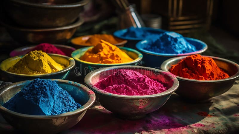 Bowls with Colors of Holi, Generative AI Tools Stock Illustration ...