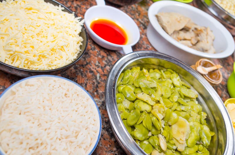 Bowls of Different Ingredients Spread Out on Stock Image - Image of ...