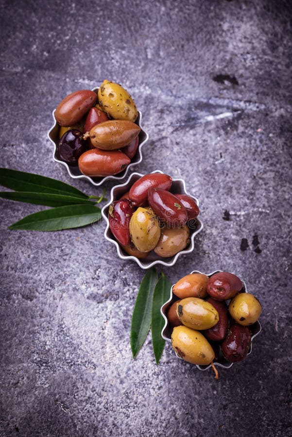 Bowls with Different Mediterranean Olives Stock Image - Image of spices ...