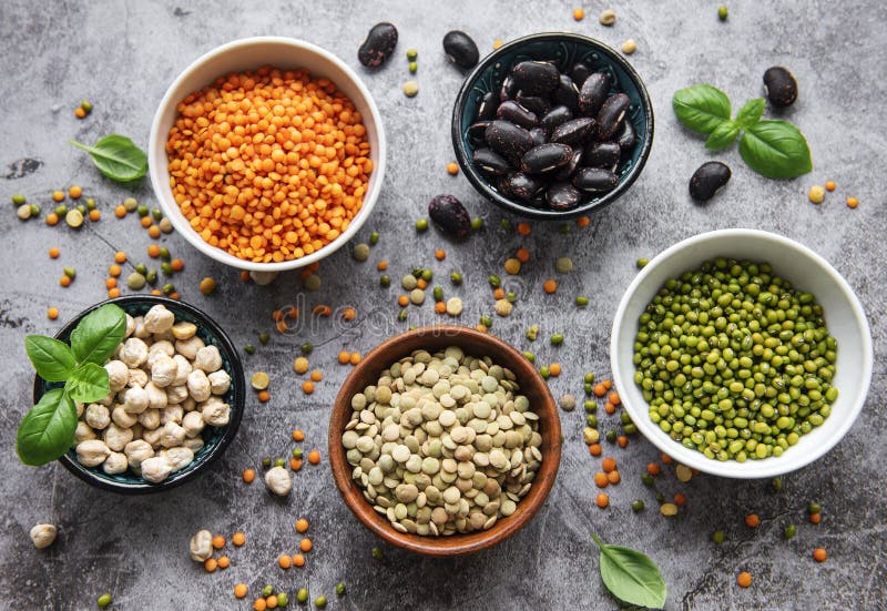 Bowls with Different Types of Legumes Stock Photo - Image of energy ...