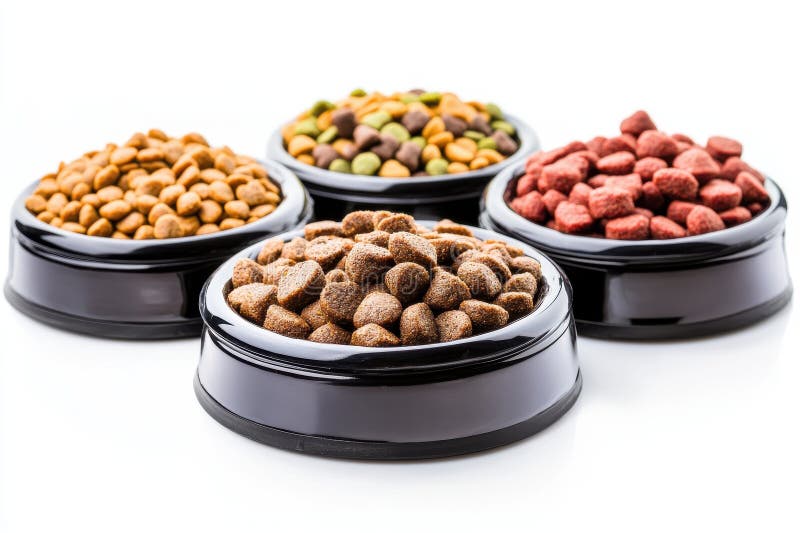 Bowls Filled with Pet Kibble Isolated on White Background Stock ...