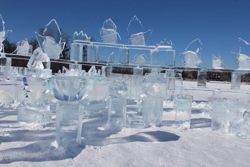 Bowls and Other Objects Made from Ice on a Frozen Lake Stock Photo ...