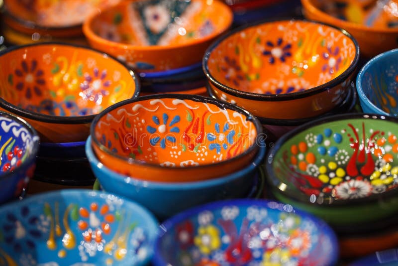 Bowls Painted Multi Colored, with Turkish Patterns, Selective Focus ...
