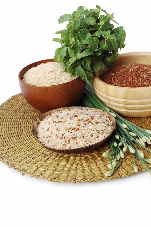 3 Bowls of Raw Brown, Red, and Mixed Rice Stock Photo - Image of eating ...