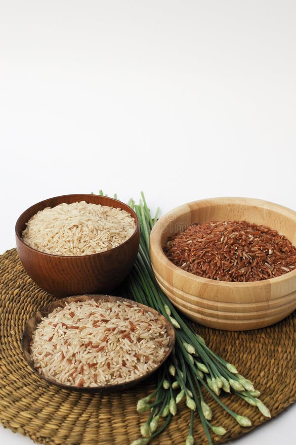3 Bowls of Raw Brown, Red, and Mixed Rice Stock Image - Image of dish ...
