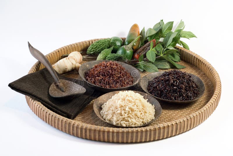 3 Bowls of Raw Rice; Brown, Red, and Black Rice Stock Photo - Image of ...