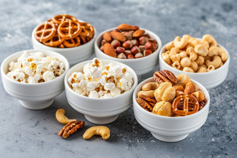 Bowls of Snacks. Variety of Healthy Snacks in White Bowls. Stock Image ...