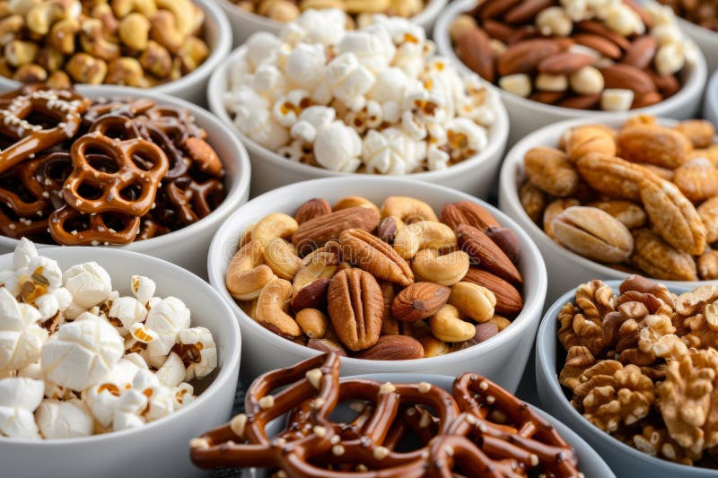 Bowls of Snacks. Variety of Healthy Snacks in White Bowls. Stock Photo ...