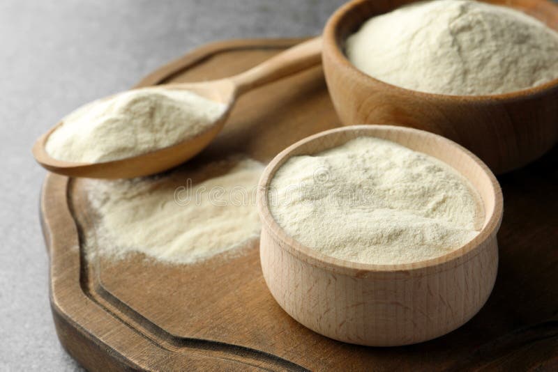 Bowls and Spoon of Agar-agar Powder on Grey Table Stock Photo - Image ...