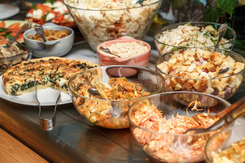 Bowls with Various Food in Self Service Restaurant Stock Photo - Image ...