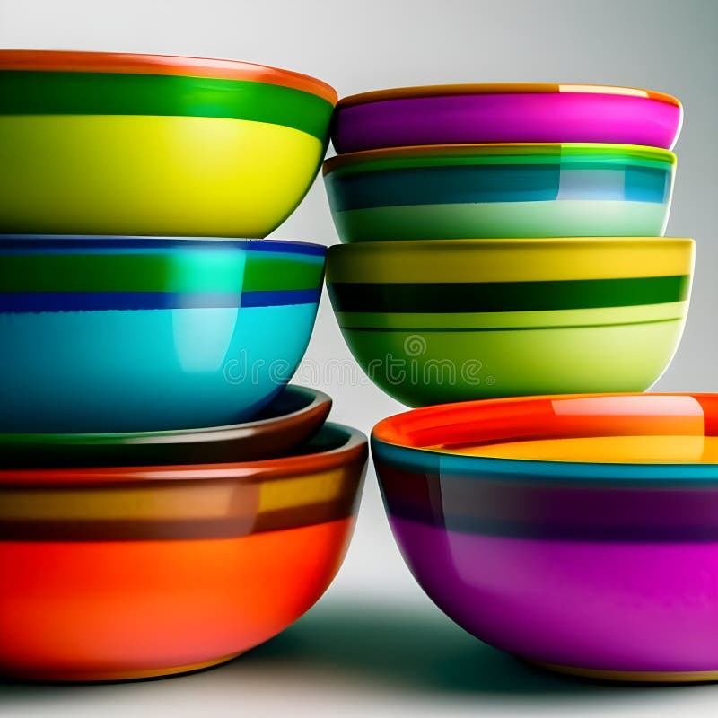 Large Brightly Colored Ceramic Bowls Stock Illustrations – 1 Large ...