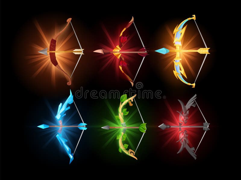 Bows with Arrow, Set of Elements for Game Design, Vector Illustration ...
