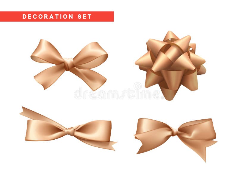Bows Beige Realistic Design. Isolated Gift Bows with Ribbons Stock ...