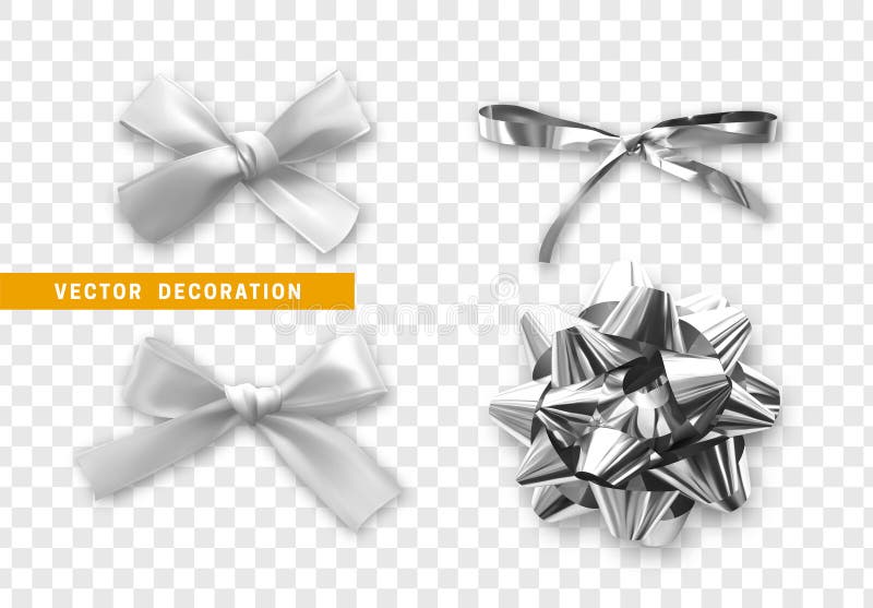 Bows Color Silver Realistic Design. Isolated Gift Bows with Ribbons ...